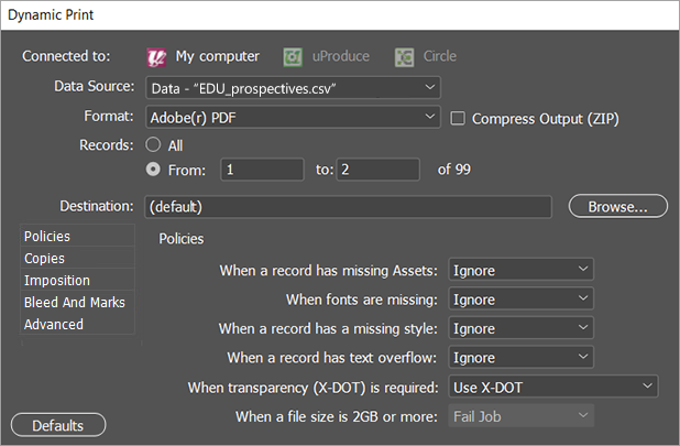 Creating a Print File of a Dynamic Document