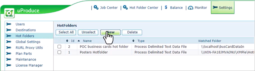 Configuring Hot Folders