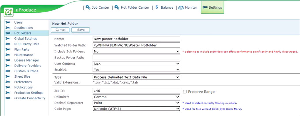 Configuring Hot Folders