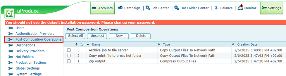 Configuring Post Composition Operations