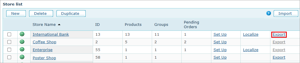 Exporting and Importing a Store